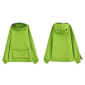 kevazingo Women's Cute Frog Sports Hoodie Fashion Zipper Mouth Hooded Sweatshirt Cosplay Costume Sweatshirt with Pockets (light green,XXL)