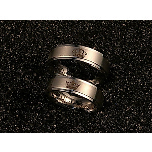Her King/His Queen Ring Silver Stainless Steel Wedding Bands Engagement Promise Rings Anniversary Present (stainless-steel (her king), 7.5)