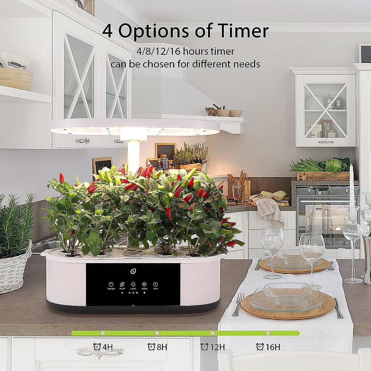 12 Pods Hydroponics Growing System, SXYCMY Indoor Garden Hydroponics Kit with 128 Lamp Beads 24W Full Spectrum Grow Lights in 5 Colors, Up to 16" Adjustable Height for Home Gardening, Auto Timer