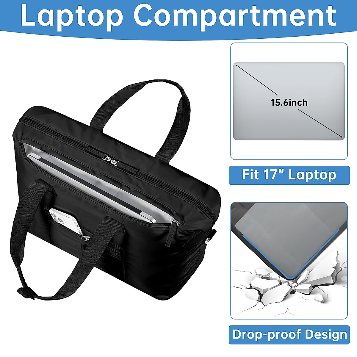 ETRONIK Laptop Tote Bag for Women, Tote Bag for Women with Laptop Compartment, Large Tote Bag Purse with Storage Bag, The Tote Bag Shoulder Bag for Work Gym Overnights Weekend Trips, Black