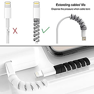 Fanoshon 35 PCS Charging Cable Protectors Charger Cord Savers for iPhone Cables, Spiral Silicone USB Cable Ends Markers Covers for Most Cellphone and Tablet Data Lines (with 4 pcs Desk Cable Drops)