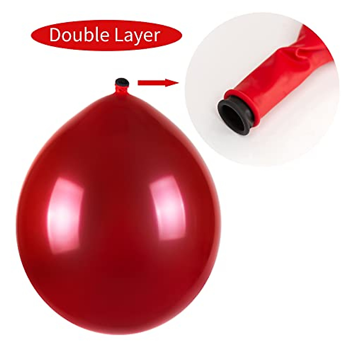 50pcs Chrome Metallic Red Balloons, 12inch Ruby Red Double Layer Latex Balloons,Chrome Dark Red For Wedding, Graduation, Baby Shower Decorations (with 2 Red Ribbon)