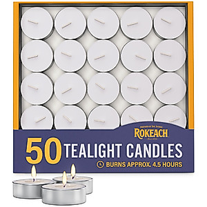 Rokeach Unscented Tea Lights Candles, (50 Count) 4.5 Hours | Votives Small Candles, Long Lasting Tea Lights | Bulk for Shabbat, Home, Events, Holidays, Pool Side Decor, Weddings and Emergencies
