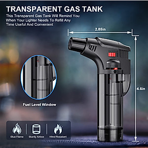 Torch Lighters, 4 Pack, Butane Refillable Jet Flame Torch Lighter, Windproof, Safe, Multi Utility Lighter for Candles, Fireplaces, Campfires, Grill (without Butane)