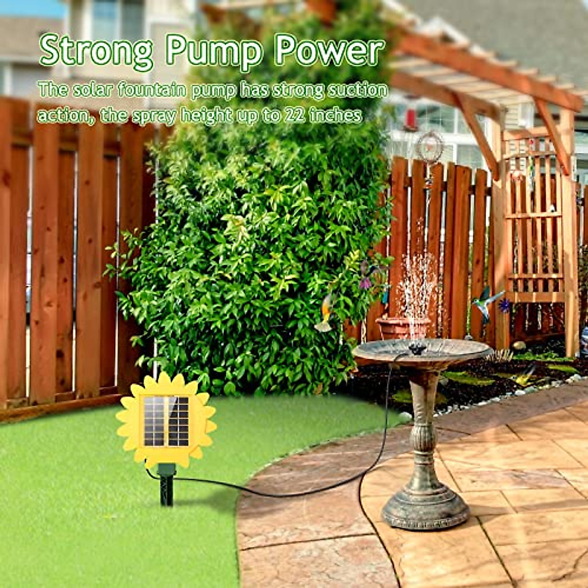 GESAIL Solar Fountain Pump, Unique Design Easy Installation Strong Pump Power 6 Spray Modes Solar Powered Fountain for Garden Decoration, Small Ponds, Pool, Fish Tank, Outdoor, Bird Bath