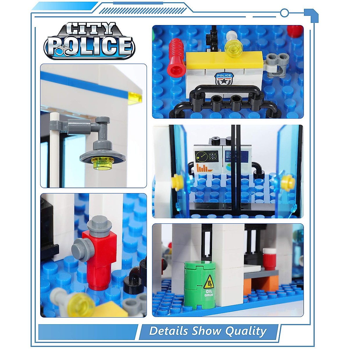 736 Pieces City Police Station & Car Building Blocks Set, with 3 Police Cars Toy, Cop Patrol Car, Escort Vehicle, Prison Car, City Police Sets Toy Building Bricks Kit, Gift for Boys Girls 6-12