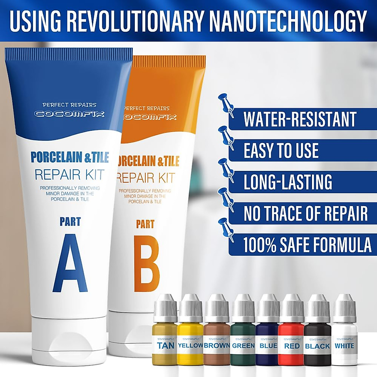 Tile Repair Kit, Ceramic Tile Repair Kit(Color Match), Porcelain Repair Kit with Super Strong Adhesion, Fix Porcelain Tile Chips, Cracks, Holes on Ceramic Tile, Porcelain, Acrylic, Fiberglass