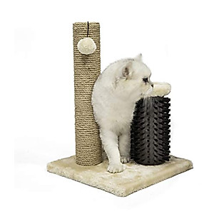 Amazon Basics Cat Scratching Post with Brush for Indoor Cats, 12.2 x 12.2 x 16.54 inch for Kittens, Beige