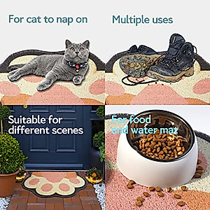 Rarenut Cute Cat Litter Trapping Mat 24”x16”, Traps Mess from Litter Box and Pet Food Bowl, Soft on Kitty Paws, Easy Clean, Anti Slip, Pet Accessories, Door Floor mats - Black paw