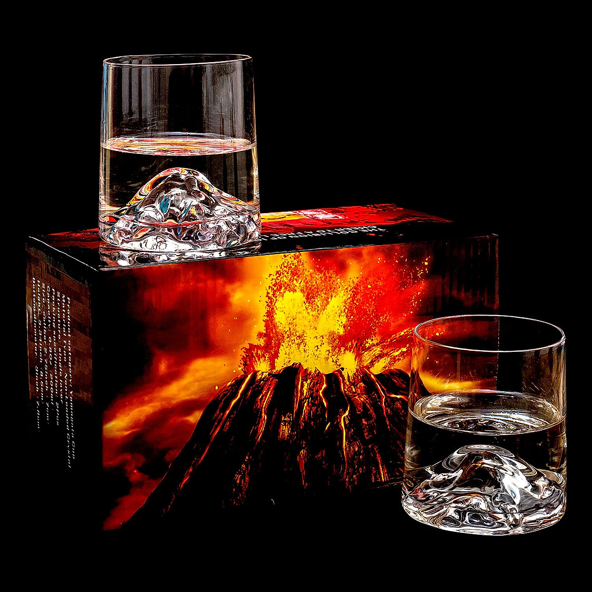 HCYCFY Old Fashioned Whiskey Glasses Set of 2 with Slate Coasters，8.5 oz Mountain Crystal Glass for Drinking Bourbon,Cognac， Scotch, Cocktails, Gift For Men, Dad, Husband, Boyfriend