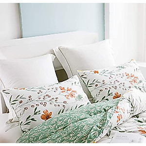 SLEEPBELLA Duvet Cover King, 600 Thread Count Cotton 3pcs Bedding Set Yellow Flowers and Green Branches Printed on White Reversible Comforter Cover