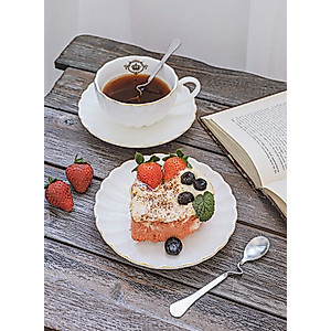 Amazingware Royal Tea Cups and Saucers, with Gold Trim and Gift Box, British Coffee Cups, Tea Cup Set, Porcelain Tea Set, Cappuccino Cups, Latte Cups, Set of 6 (8 oz)- White