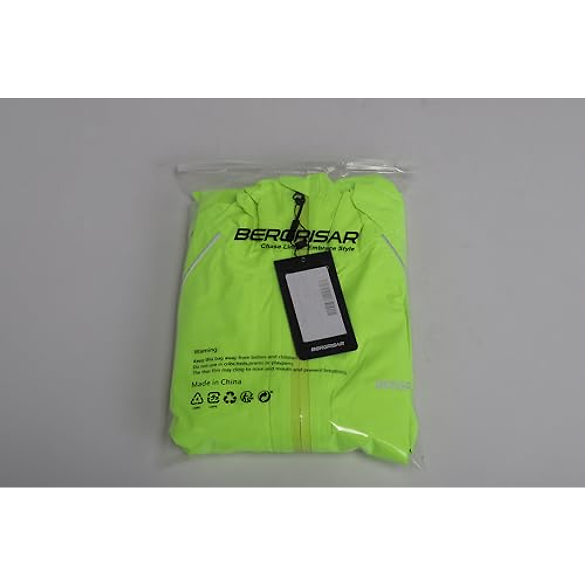 BERGRISAR Men's Cycling Rain Jacket Waterproof Cycling Windbreaker Bike Bicycle Jacket Running Hood Rain Coat Green Size Large