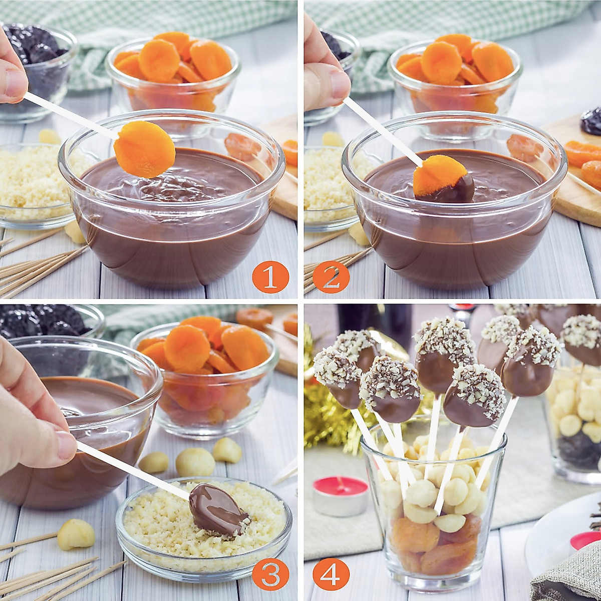 Lollipop Sticks,500 Pieces White Paper Treat Lollipop Sticks Lollipop Treat Sticks Sucker Stick for Cake Topper,Rainbow Candy, Cake Pops Chocolate (11.8 Inch)