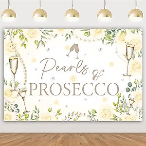 Balterever Pearls and Prosecco Bridal Shower Backdrop Decorations 3 * 5 ft Floral Champagne Bachelorette Party Banner Decorations for Women Bachelorette Wedding Engagement Party