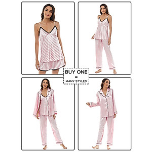 Escalier Womens 5pcs Silk Satin Pajama Set Cami Pjs Sleepwear Button Down Pj Sets Loungewear Pink