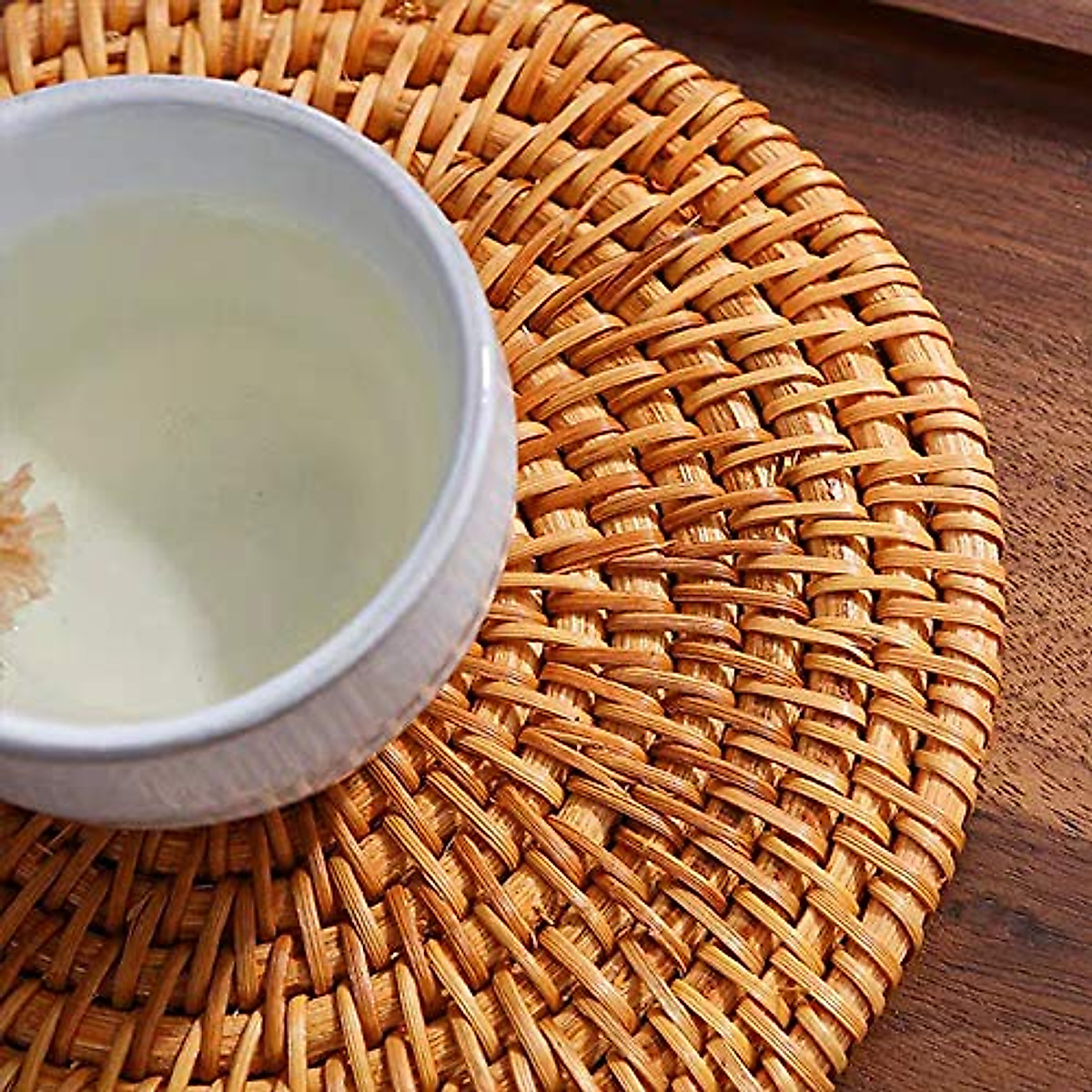 Rattan Trivets for Hot Dishes,Set of 5 PCS Kitchen Hot Pads for Coutertops,Pots and Pans,Decorative Woven Wood Place Mats for Dining Table,Heat Resistant Holders,Round Diameter 7.08" (Natural Gold)