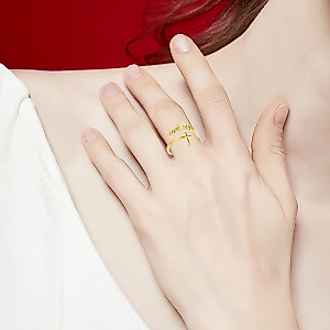 Cross Ring with Personalized Name Open Name Plate Adjustable Custom Ring Gift for Women Teen Girl (Gold, Sterling Silver)