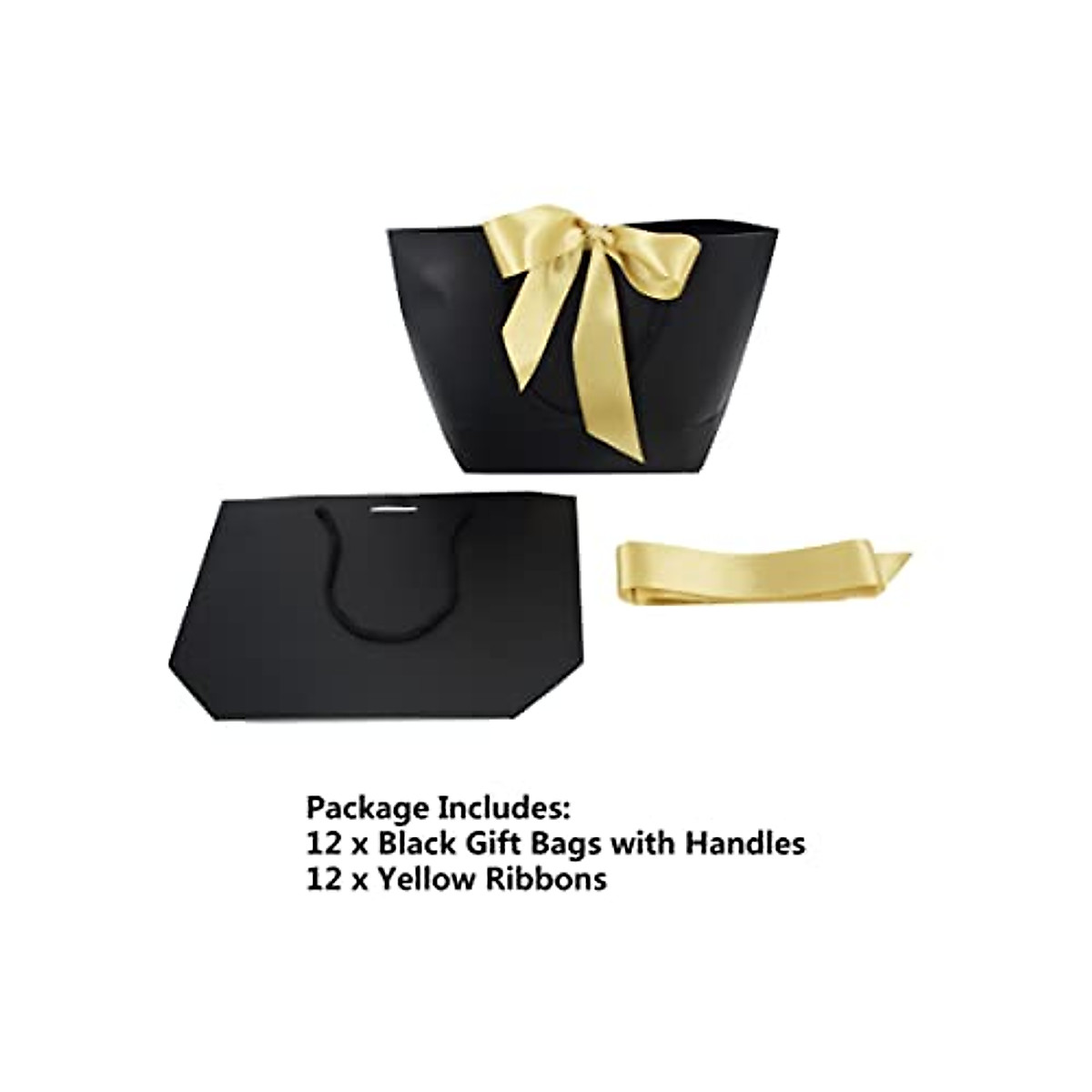 HUAPRINT Gift Bags with Handles,Party Favor Bags with Bow Ribbon,12Pcs Black Paper Bags for Birthday Wedding Bridesmaid Present Celebration Holiday