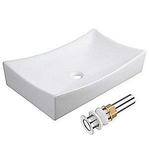 Aquaterior Rectangle White Porcelain Ceramic Bathroom Vessel Sink Bowl Basin with Chrome Drain 26"x15-5/8"x5-1/3"