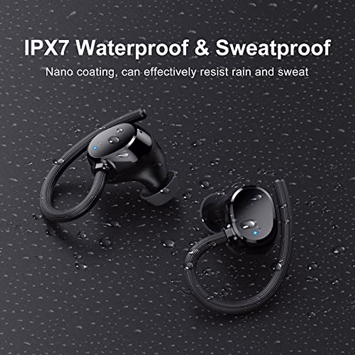 Wireless Earbuds, HiFi Stereo Sport Bluetooth 5.3 Headphones with Earhooks, 48H Deep Bass in-Ear Headphones with LED Display, Noise Cancelling, IP7 Waterproof Earphones Built-in Microphone for Running