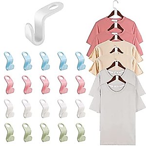 AOOF 60PCS Clothes Hanger Connector Hooks 4-Colors Hanger Extender Clips Plastic Cascading Clothes Hooks for Wardrobe