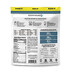 Designer Wellness, Designer Egg, Natural Egg Yolk & Egg White Protein Powder, Keto and Paleo Friendly, Low Calorie, Less Fat and Cholesterol, Classic Vanilla, 1.55 Pound