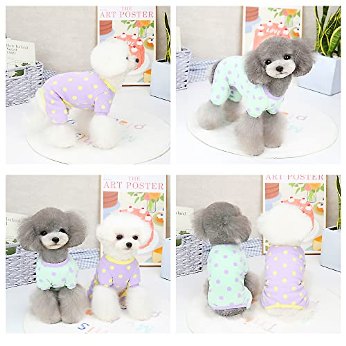 2 Pieces Dog Pajamas Dot Patterns for Puppy Clothes Holiday Festival Party Dogs Costumes Doggie Shirts Cat Outfits Dog Sweatshirt for Small Dogs Cats Boy Girl Clothes