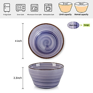 Selamica Ceramic 8oz Bouillon Cups 4 Inch Small Dessert Bowls for Soup Dipping Sauce Coffee Cupping, Microwave Dishwasher Safe, Set of 6, Gradient Color