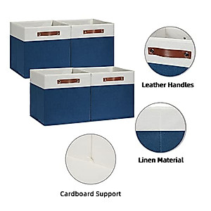 HNZIGE Fabric Storage Cubes Bins for Shelves,13x13 Storage Cubes, Set Of 4 Foldable Cubby Storage Bins for Organizing, Cloth Blue Storage Baskets for Cube Organizer Toy Nursery Shelves(Blue&White)