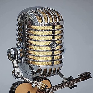 Vintage Microphone Robot Desk Lamp, Retro Style Microphone Robot Desk Lamp Holding Guitare, Vintage Light Home Decor Nightstand Desk Lamp for Bedroom, Bar, Restaurant (Black)