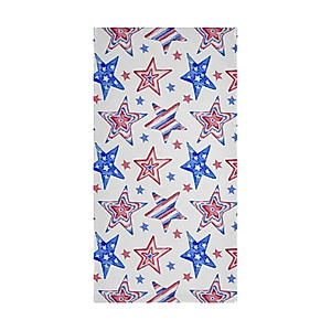 Kcldeci American Flag Stars Kitchen Dish Towel, USA Patriotic Star Bath Fingertip Tea Bar Hand Drying Cloth,Farmhouse Absorbent Dishcloths for Cleaning Drying Cooking Baking Set of 2