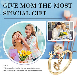 Personalized Name Ring for Women, Custom Adjustable Ring with 2 Names Promise Ring for Her Gift for Women Mother BFF (Gold)