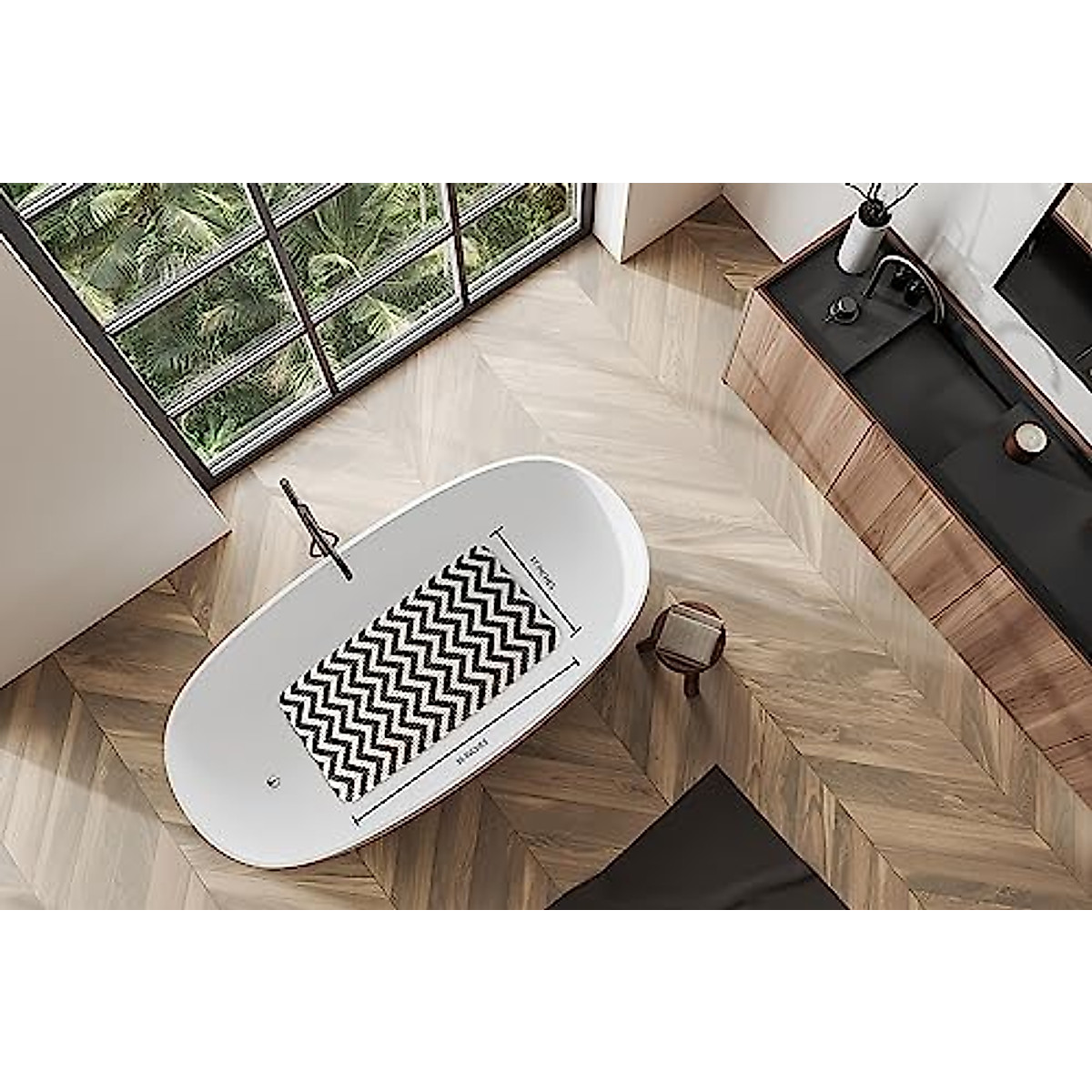 Splash Home Chevron Softee Bath Single Mat Bathtub Mat, Non-Slip Extra-Long Shower Mat with 58 Suction Cups, 36 L x 17 W Inches, Machine Washable, 100% PVC Foam - Black