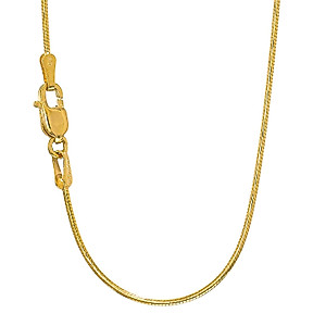 JewelStop 14k Solid Yellow Gold 0.9 mm Round Snake Chain Necklace, Lobster Claw Clasp - 18 Inches, 3.9gr.