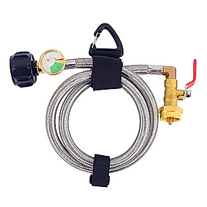 Rdutuok 36" Stainless Braided Gas Line Propane Extension Refill Hose with Gauge and Control Valve, Propane Tank Refill Adapter Extension Hosefor 1LB Propane Gas Tank 350PSI High Pressure Camping