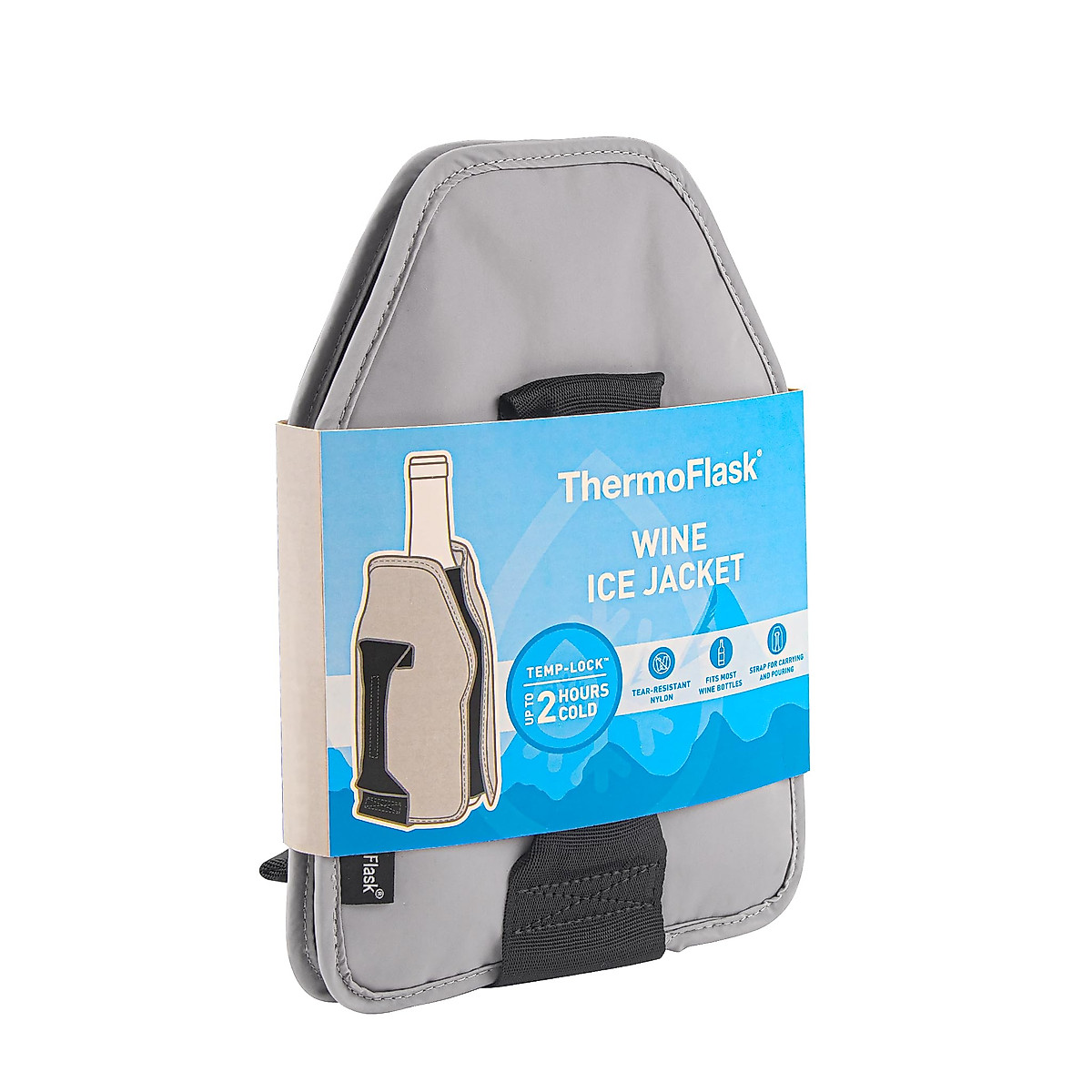 ThermoFlask Wine Bottle Ice Jacket - Wine Bottle Holder with Adjustable Buckle & Strap - Temp-Lock Wine Carrier - Wine Carrier for Travel - Wine Accessory for Brunch, Christmas, Parties & More - Grey