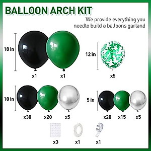 Black Green Balloon Garland,BTZO Balloons Arch Kit With Metallic Silver Green Confetti Balloons,Black and Green Balloons for Birthday Wedding Bridal Shower Graduations Party Decorations