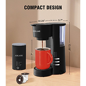 AIKAMI Single Serve Coffee Maker for K Cup & Ground Coffee with Milk Frother, 6 to 14 Oz Brew Sizes, Auto-Off Coffee Machine with Water Reservoir