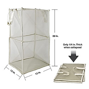 Brookstone BKH1576, Collapsible Mesh Hamper, Perfectly Sized at 26 X “13, Travel Laundry Bag for College/Dorm/Bedroom, Folding Bin for Dirty Clothes, Cream