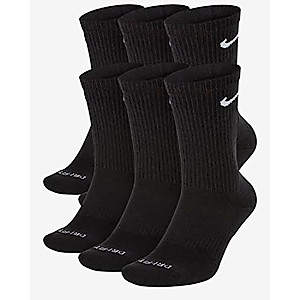 Nike Everyday Plus Cotton Cushioned Crew Socks (6 Pair) (Black, Large)