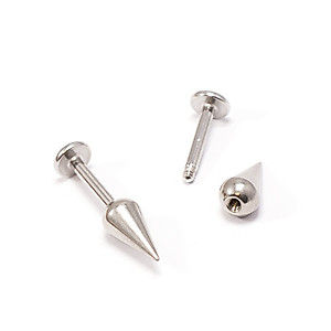 Pierce Plex Pair of Labret Monroe Jewelry Large Spike/Cone Design 16G 3/8" 10mm Lip, Tragus, Helix, Stud