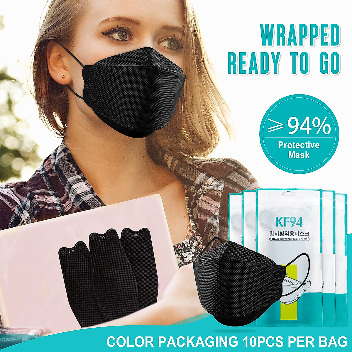 Tohacom 50/100 Pack KF94 Face_Covers, Color Màsk，Black Màsk，4-Layer Màsk outdoor Daily Use