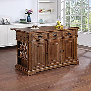 OSP Home Furnishings Palisade Kitchen Island with 3 Drawers and Cabinets with Adjustable Shelves and Pan Storage, Oak Finish
