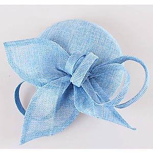 ORIDOOR Sinamay Flower Feathers Pillbox FascinatorHat Derby Headband forWeddingTea PartyChurchHat for Cocktail (D1 Light Blue) …