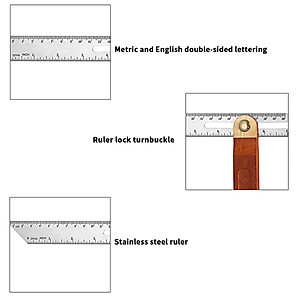 ESiiFuu 9inch Carpentry Square Try Square Adjustable Sliding Bevel Gauge Hardwood Handle Stainless Steel Blade for Craftsman Woodworking, Carpentry Square, Try Square, 9inch Carpentry Square