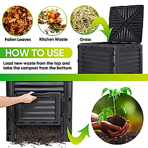 LEMY Garden Compost Bin, 80 Gallon Outdoor Compost Box for Fast Creation of Fertile Soil, Large Capacity, Black