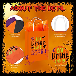 Silkfly Halloween Treat Bags with Tissues 8.3'' Halloween Paper Gift Bags with Handle Trick or Treat Candy Bags Wrapping Paper for Holiday Birthday Party Goodie Snack, 4 Designs(24 Pcs)