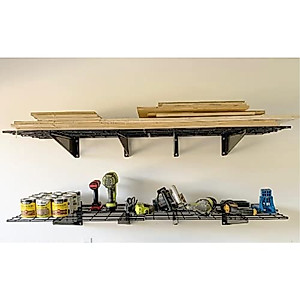 Qualward 2 Pack Garage Metal Shelving 1×4ft 12-inch-by-48-inch Wall Mounted Shelf Garage Storage Rack Heavy Duty, Black