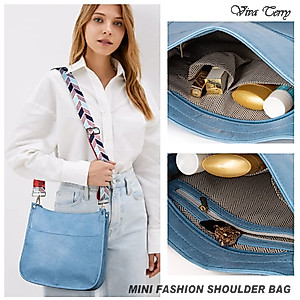 Viva Terry Vegan Leather Crossbody Fashion Shoulder Bag Purse with Adjustable Strap (Light Blue)
